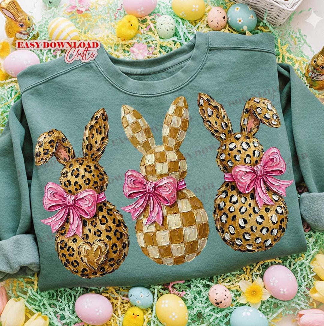 Leopard Easter Bunny PNG, Pink Bow Bunny Spring Trio Design, Trendy ...
