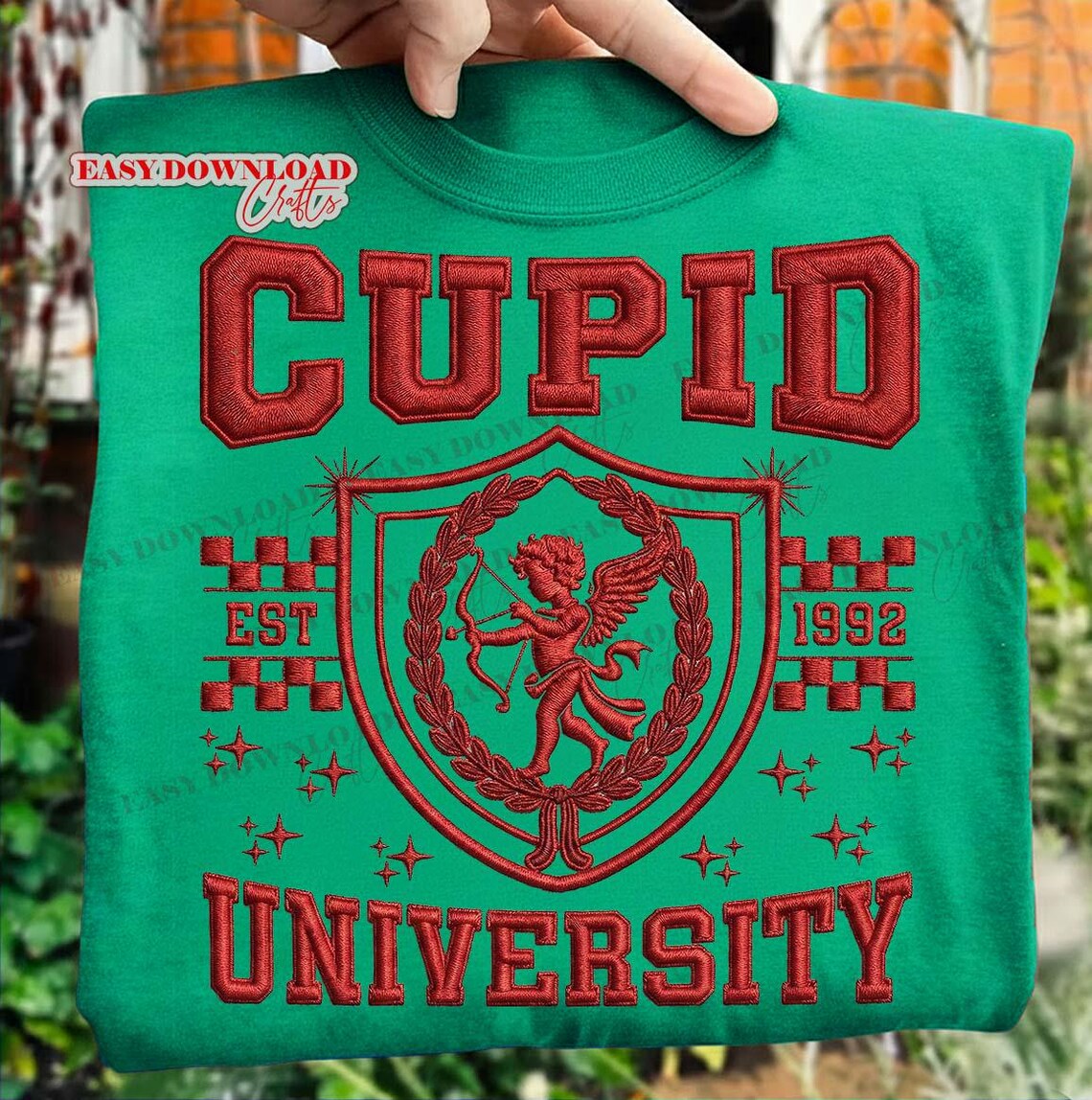 Cupid University PNG, Valentine Embroidery Design, Vintage College ...