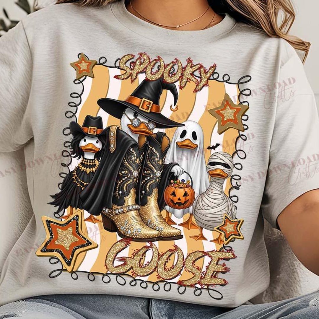 Spooky Halloween Goose PNG: Witch, Cowboy, Mummy Costumes Sweatshirt ...