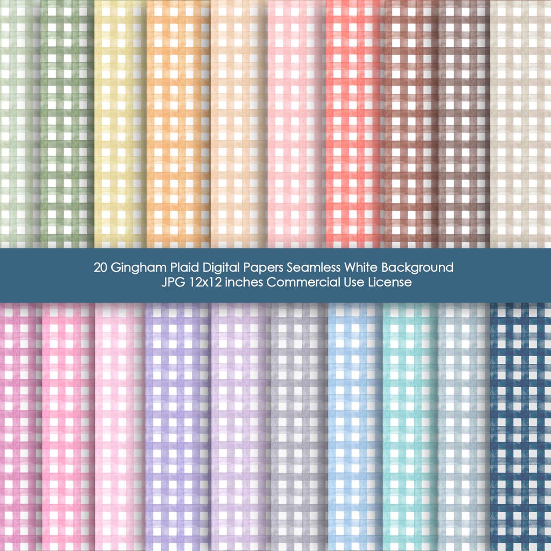 Watercolor Gingham Digital Paper 20 Seamless Hand Painted Plaid ...