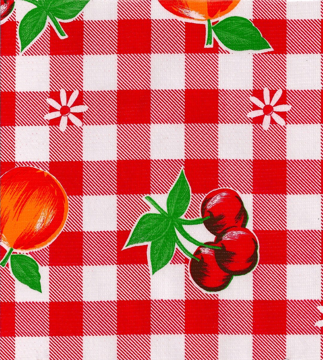 Gingham and Fruit Red Oilcloth by the Yard - Etsy