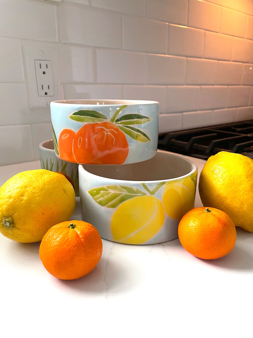 Serving Bowls, Lemon, Orange, Fields, Set of Three Ceramic Bowls. - Etsy