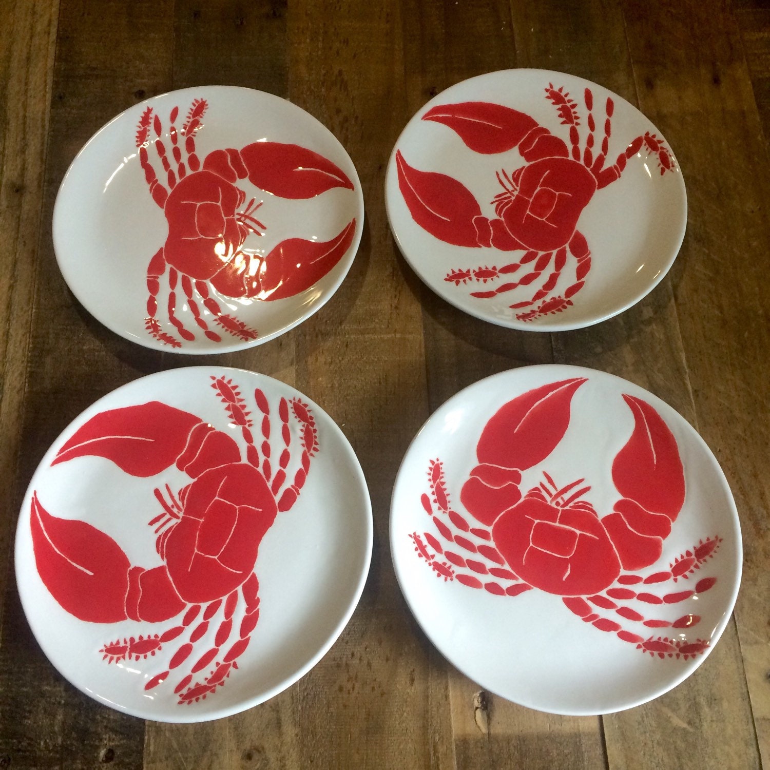 Dinnerware Set of 4, Nautical Red Crab Serving Plates, Dinner, Desert ...