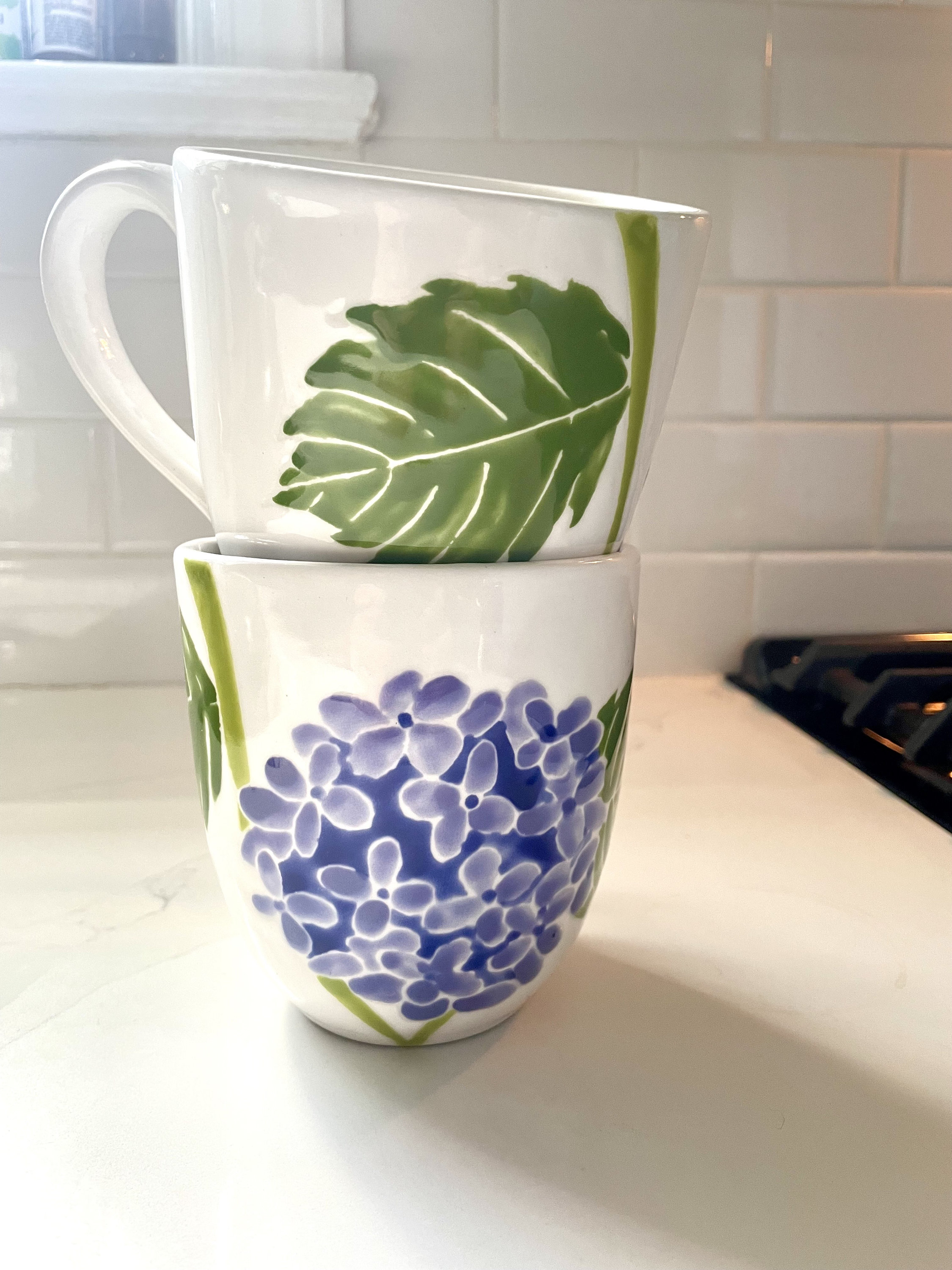 Hydrangea Pottery, Handpainted Mugs, Blue, White and Green - Etsy