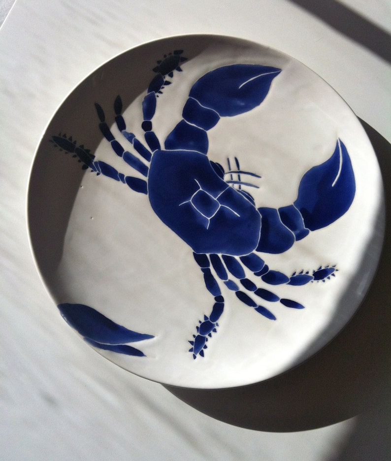 Navy Blue Crab Ceramic Round Serving Platter - Etsy