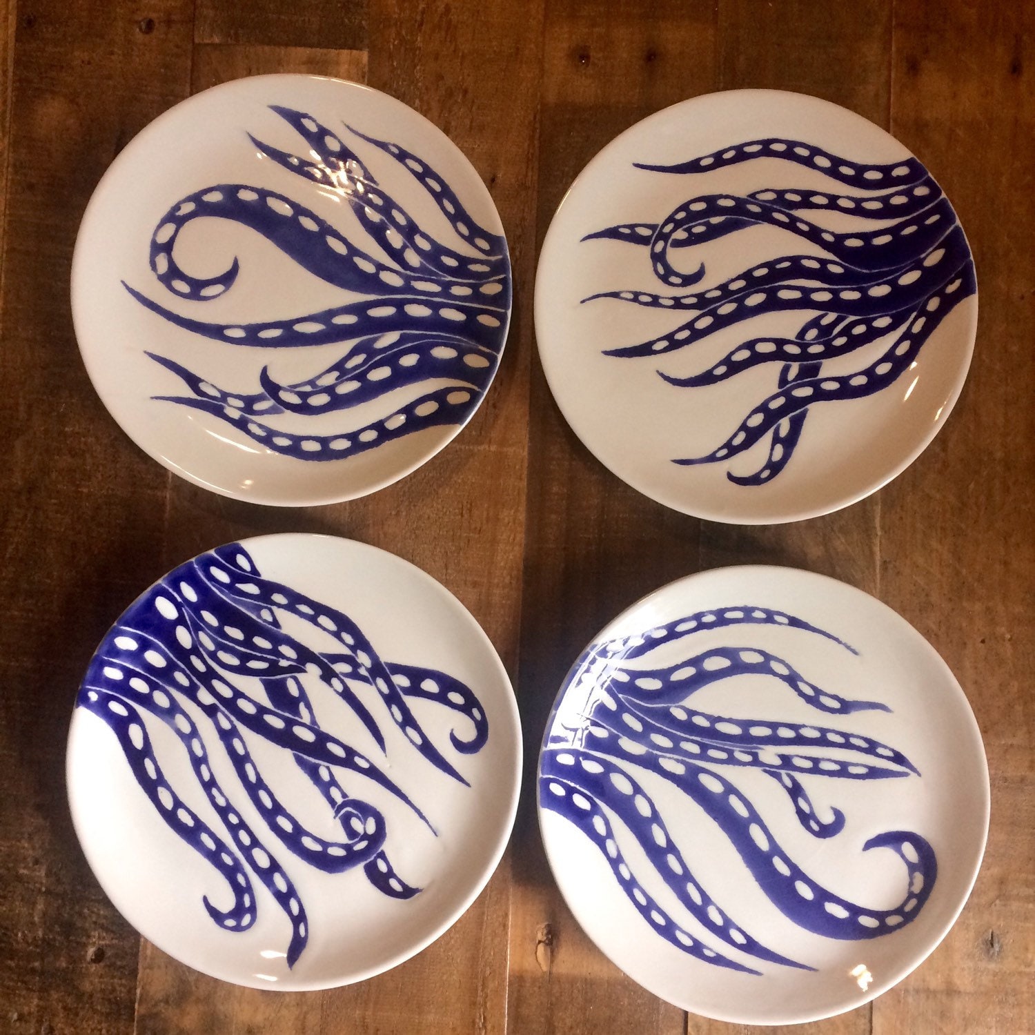 Dinnerware, Serving Dishes, Set of 6 Blue and White Octopus Ceramic ...