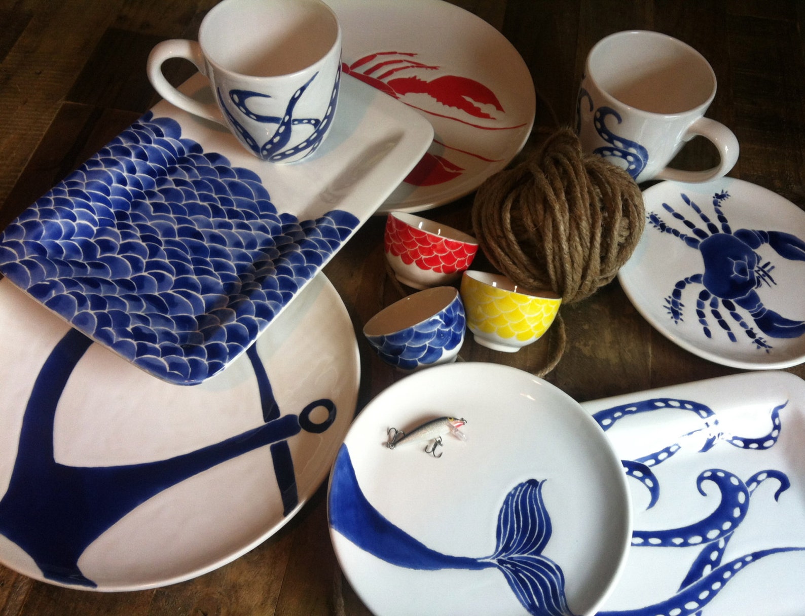 Large Square Navy Blue Ceramic Crab Serving Platter, Dish, Tray by ...