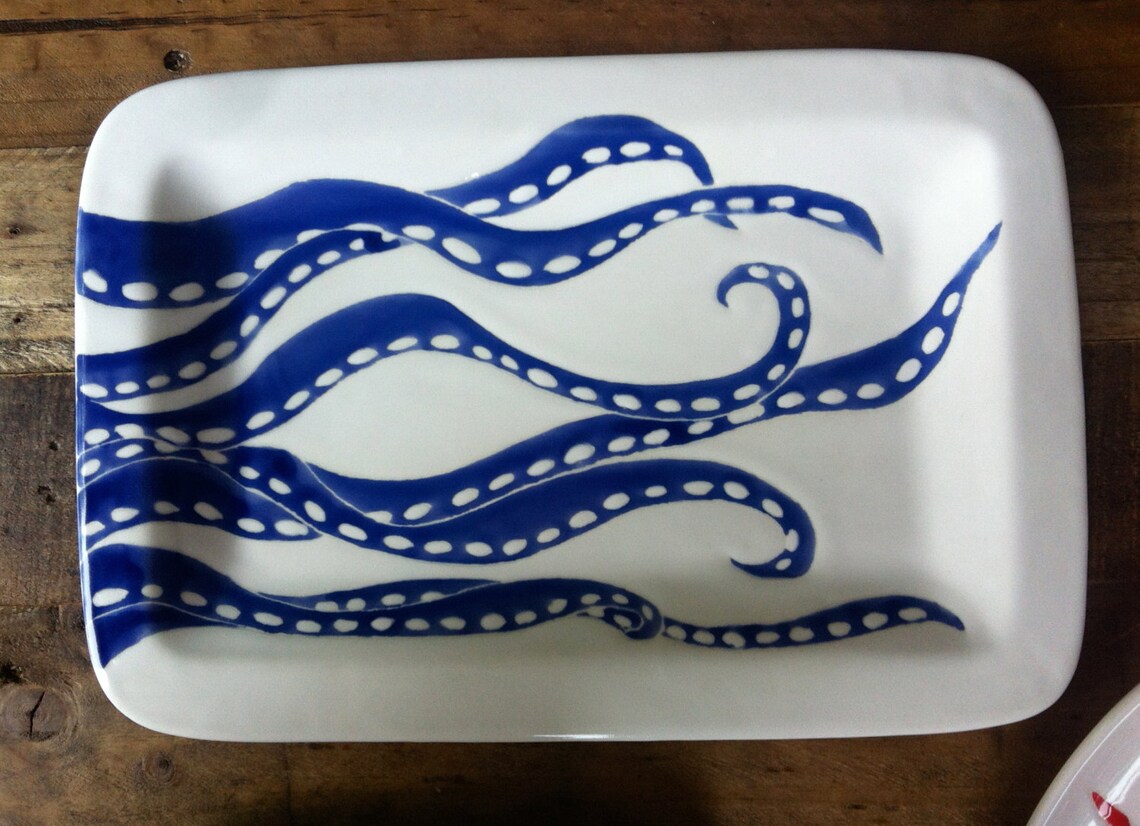 Blue Octopus Rectangular Tray Serving Plate Platter Tray - Etsy