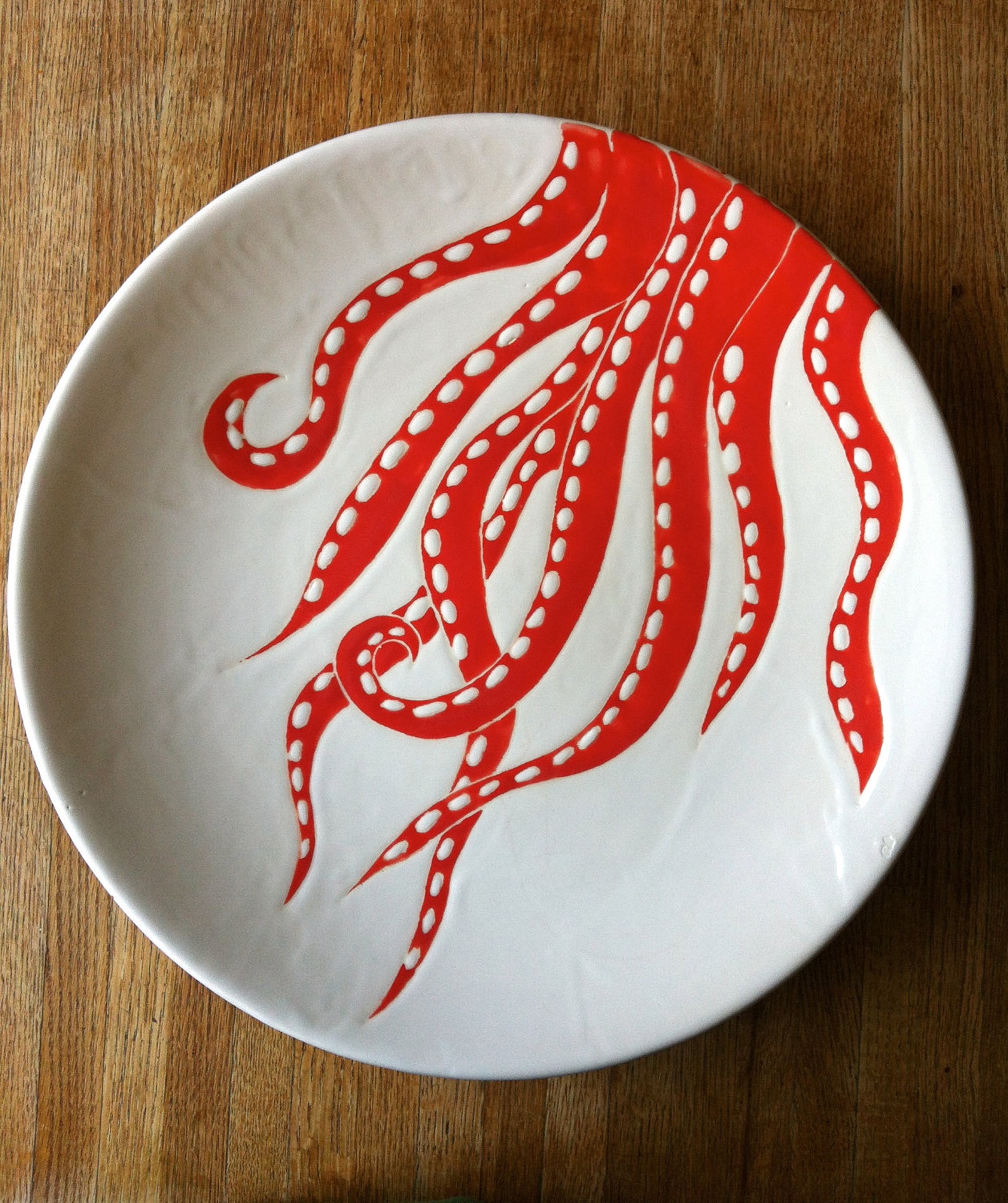 Coral and White Octopus, Round Ceramic Platter, Plate, Serving Dish by ...