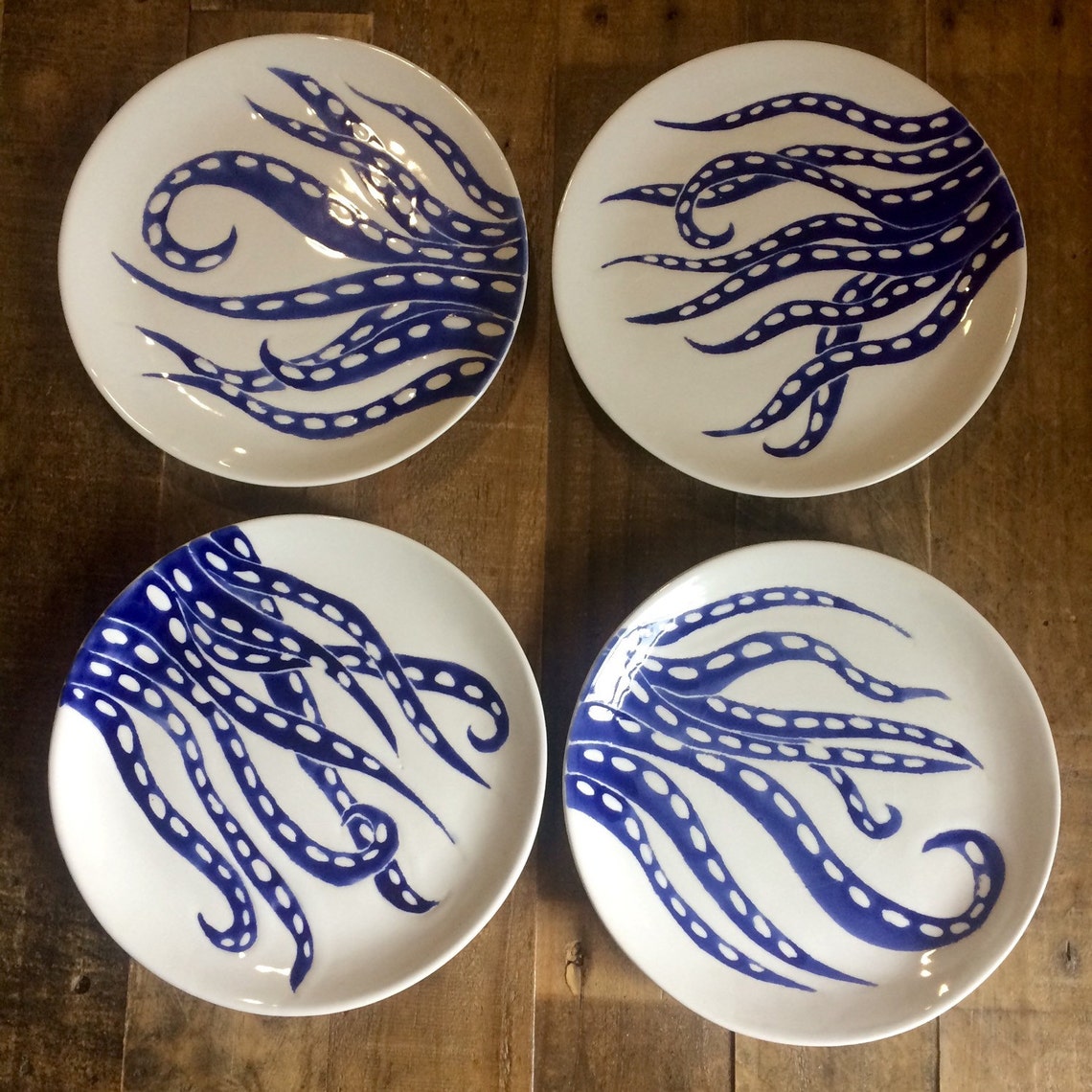 Dinnerware serving dishes Set of 6 blue and white octopus | Etsy
