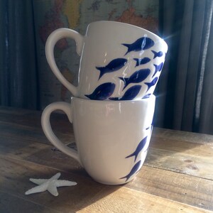 School of Fish, Nautical, Blue and White Fish Ceramic Coffee Mugs - Etsy
