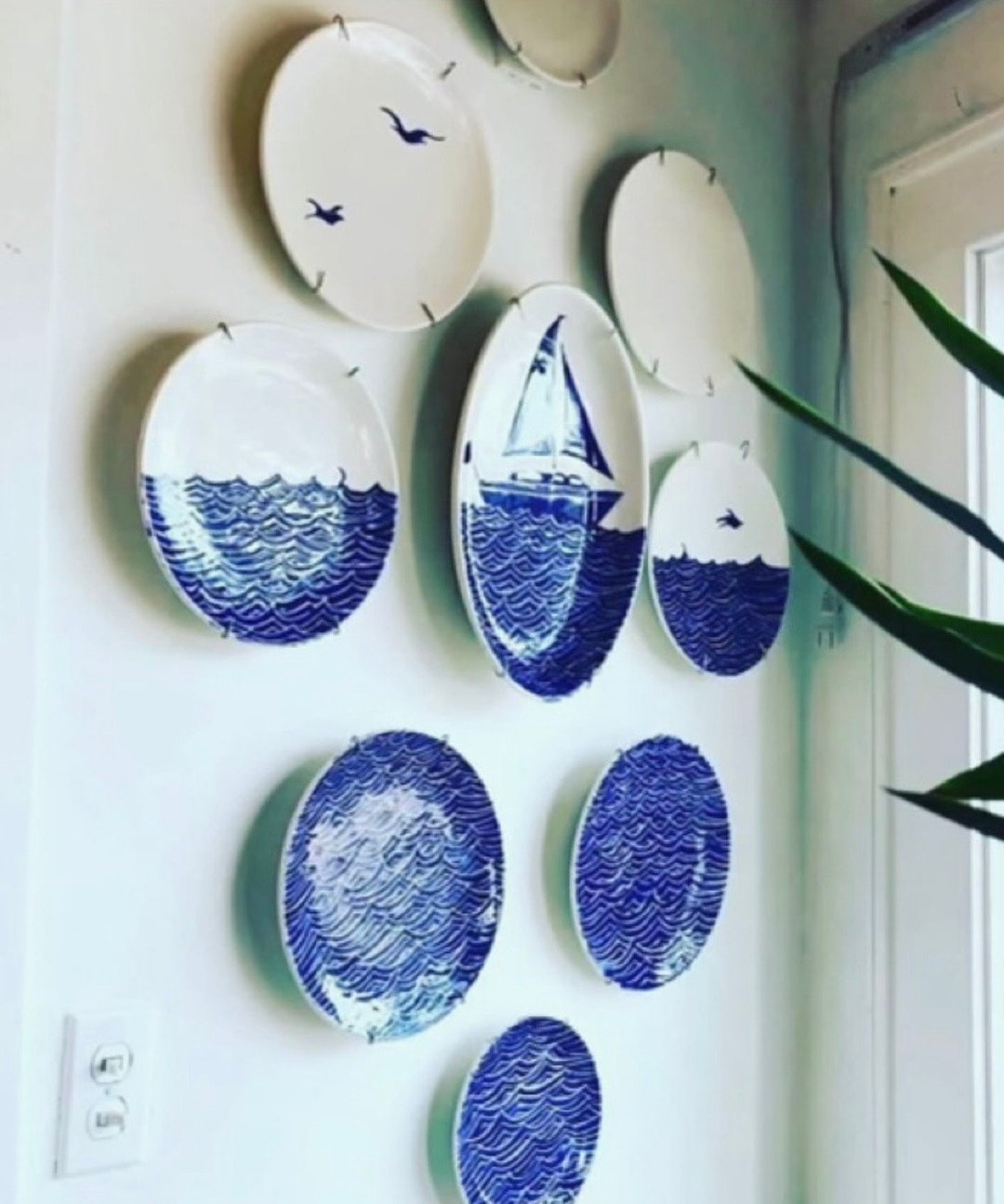 Sail Boat on the Water, Wall Decor, Plates on the Wall, Blue and White ...