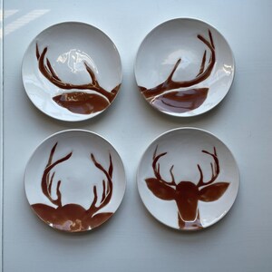 Dessert Plates, Set of Four, Deer Head, Brown and White, 6” Plates - Etsy