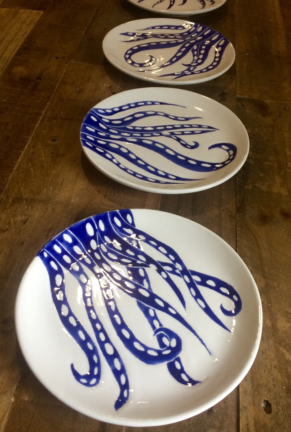 Dinnerware, Serving Dishes, Set of 6 Blue and White Octopus Ceramic ...