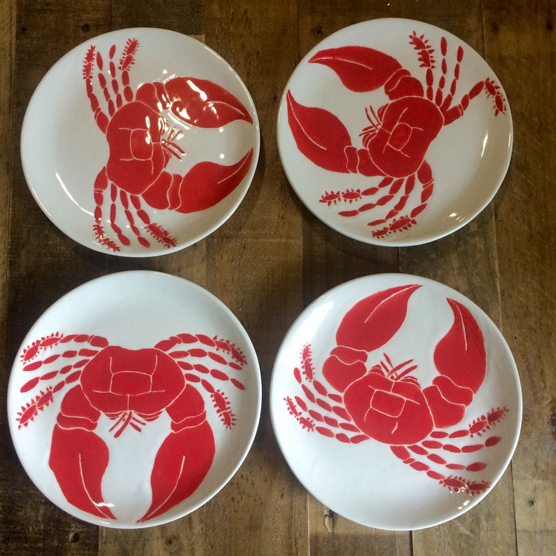 Dinnerware Set of 4, Nautical Red Crab Serving Plates, Dinner, Desert ...