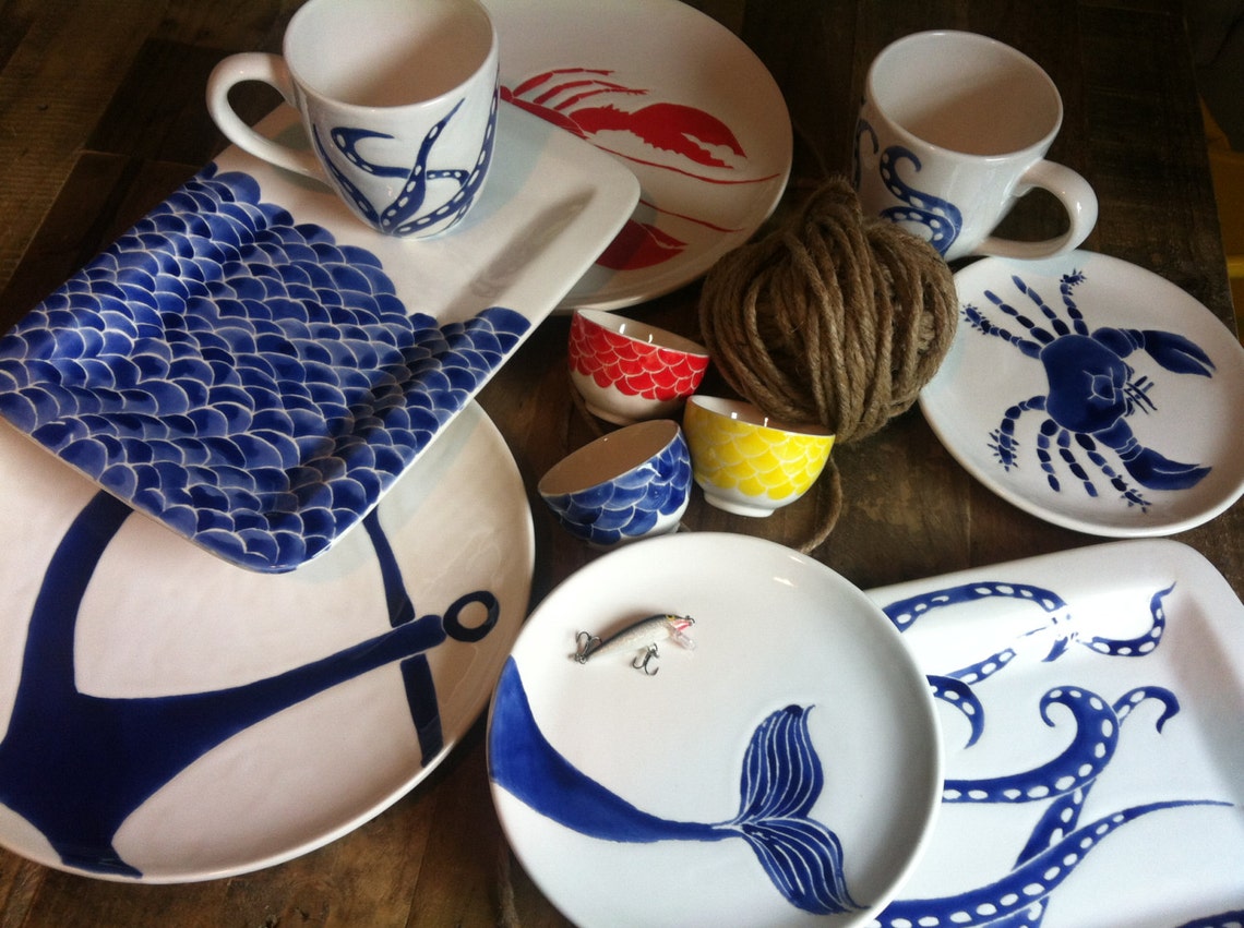 Navy Blue Nautical Ceramic Dinner Ware Small Serving Dish by - Etsy