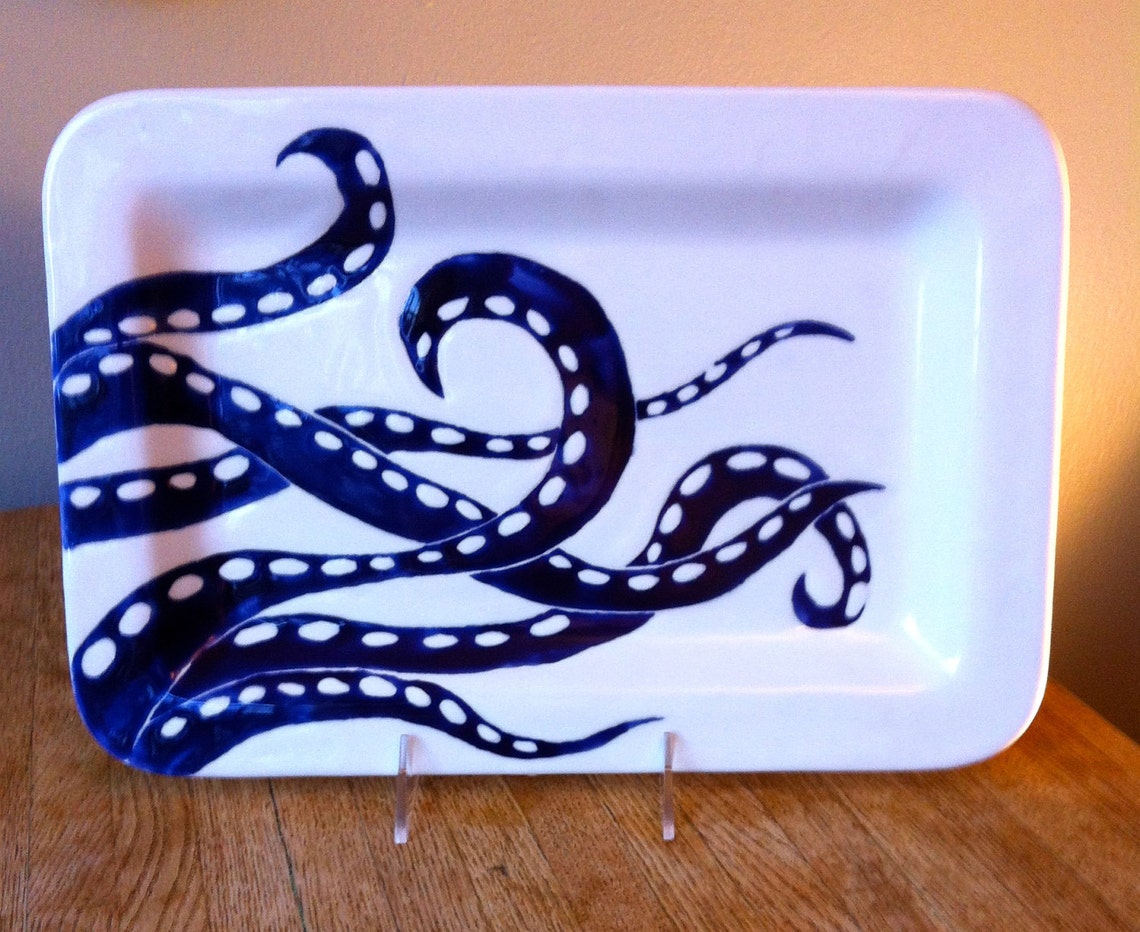 Blue Octopus Rectangular Tray Serving Plate Platter Tray - Etsy