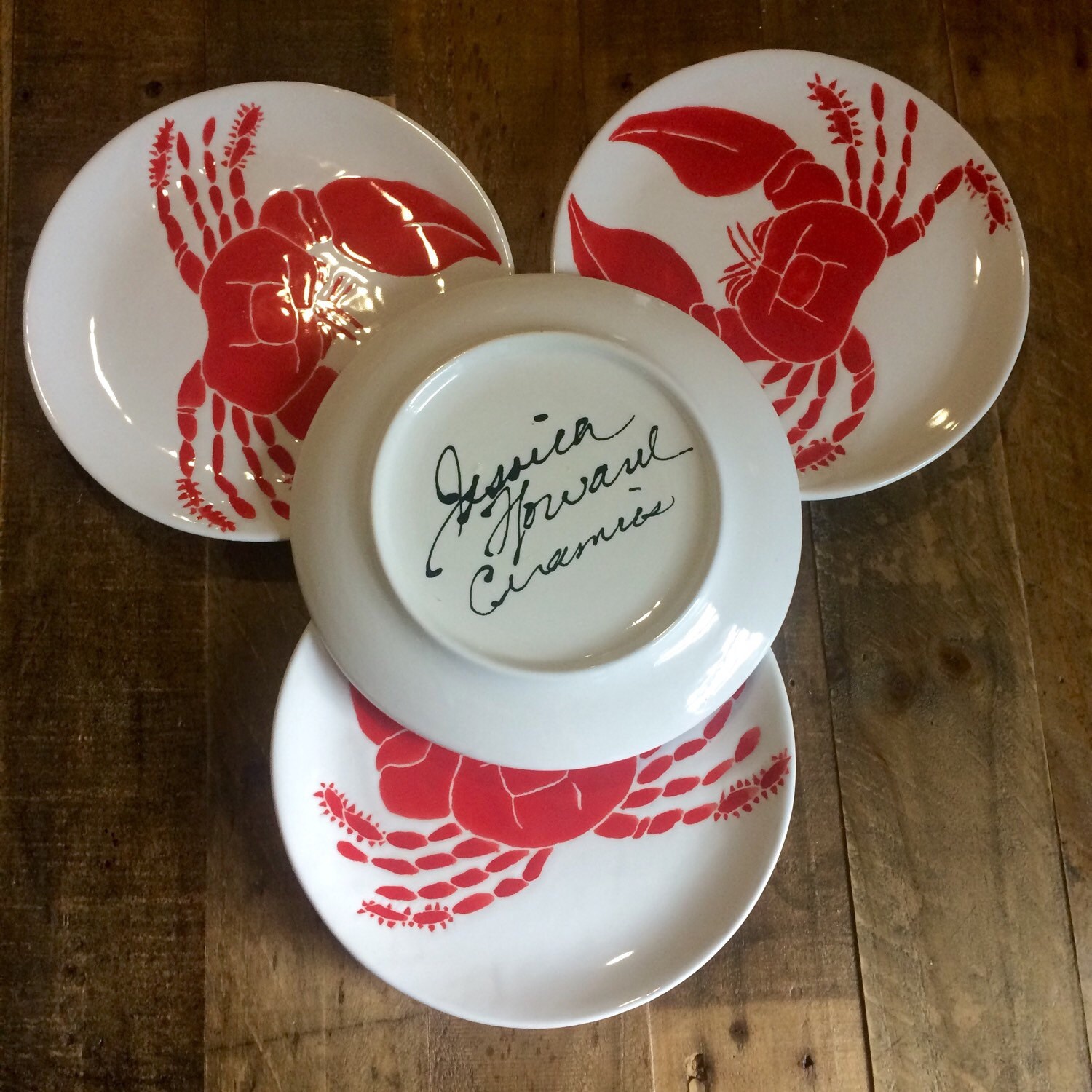 Dinnerware Set of 4, Nautical Red Crab Serving Plates, Dinner, Desert ...
