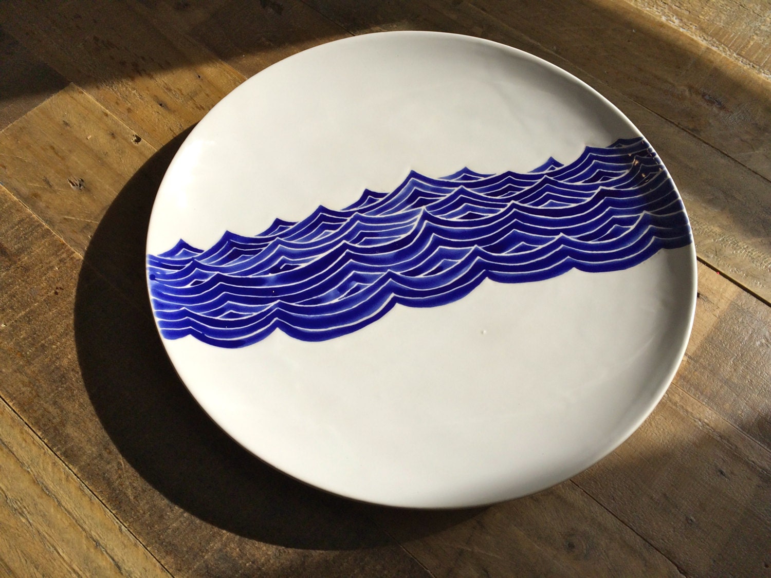 Blue Waves Beach Themed Pottery Ceramic Serving Platter - Etsy