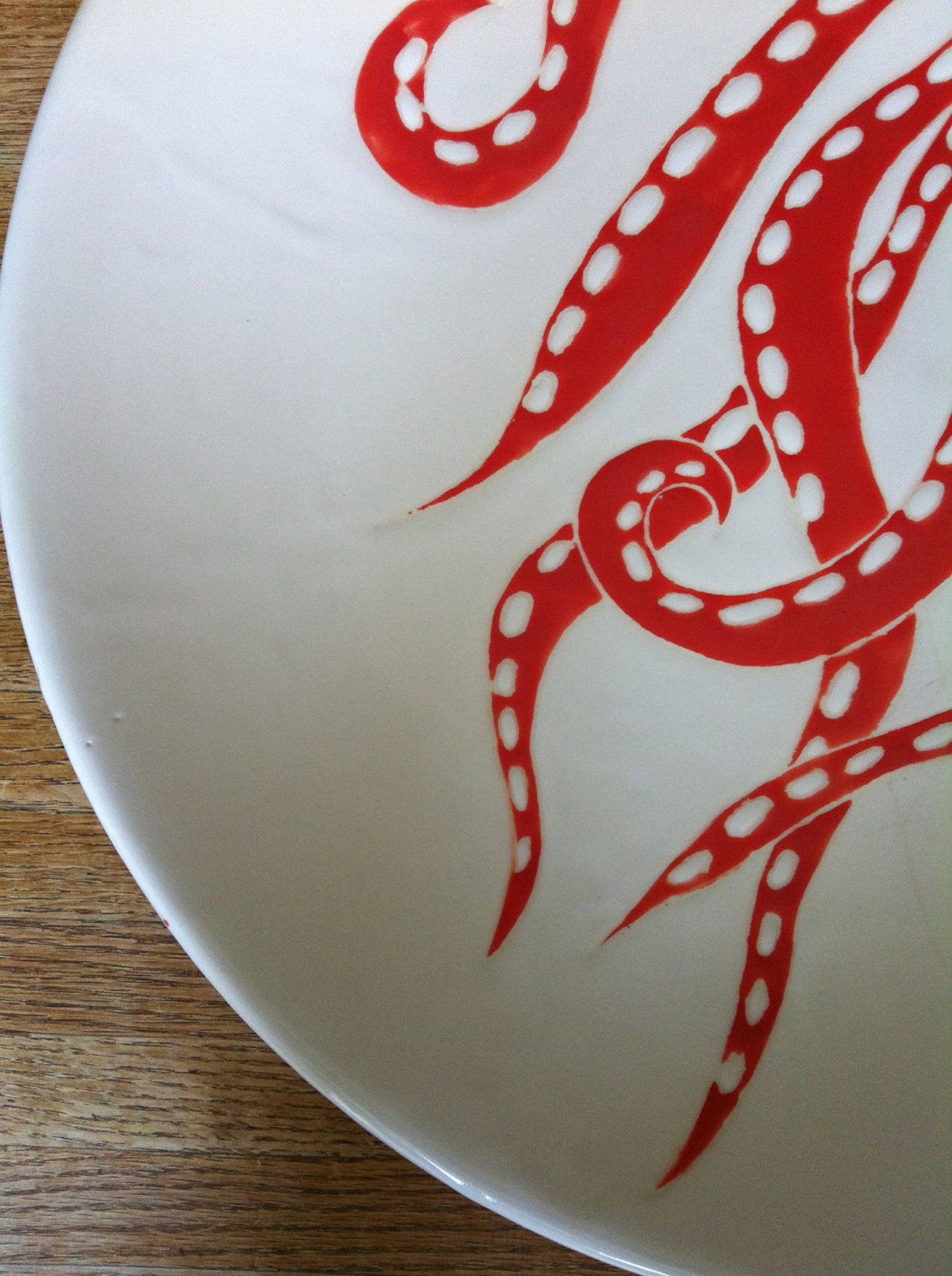 Coral and White Octopus, Round Ceramic Platter, Plate, Serving Dish by ...