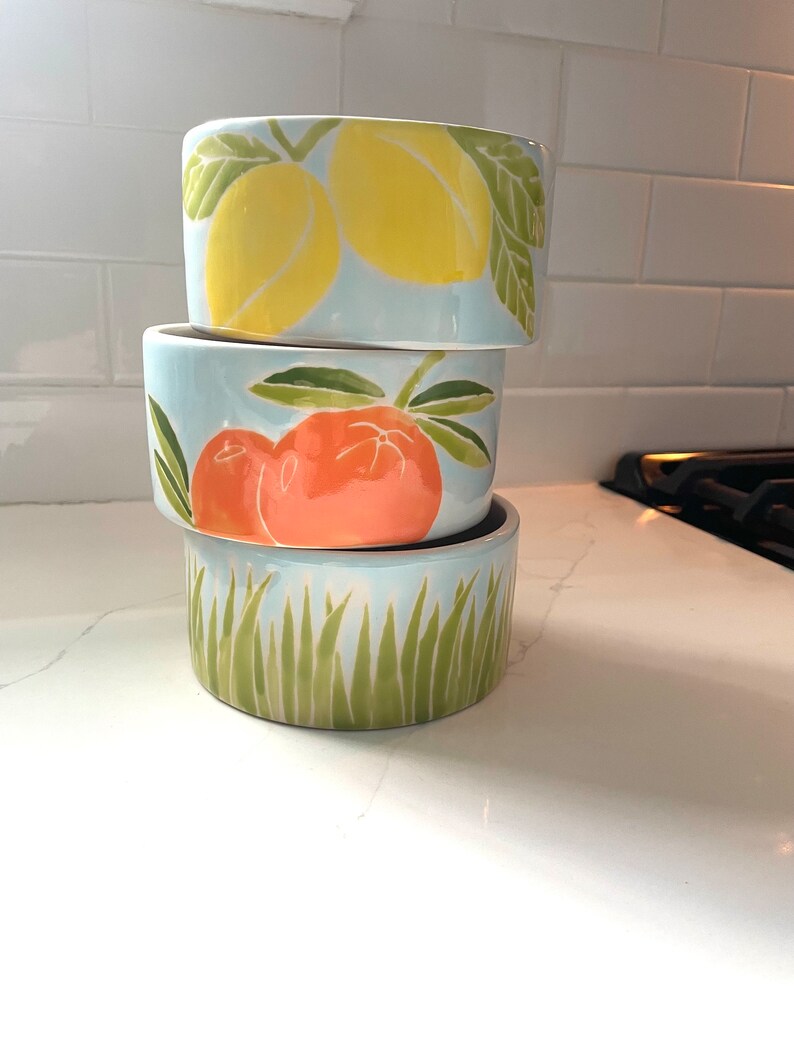 Serving Bowls, Lemon, Orange, Fields, Set of Three Ceramic Bowls. - Etsy