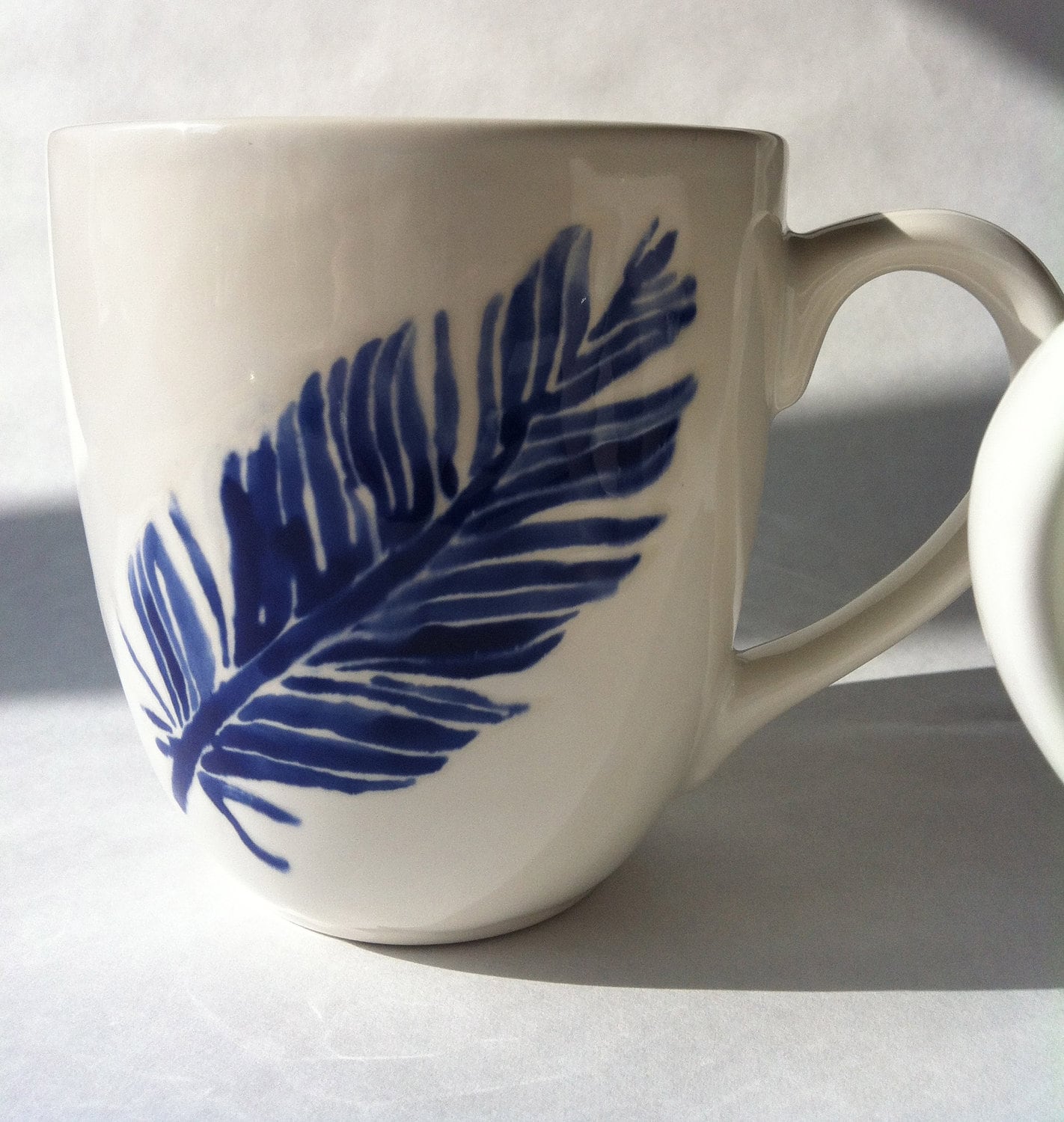 Navy Blue and White Feather Ceramic Coffee Tea Mugs Cups by - Etsy