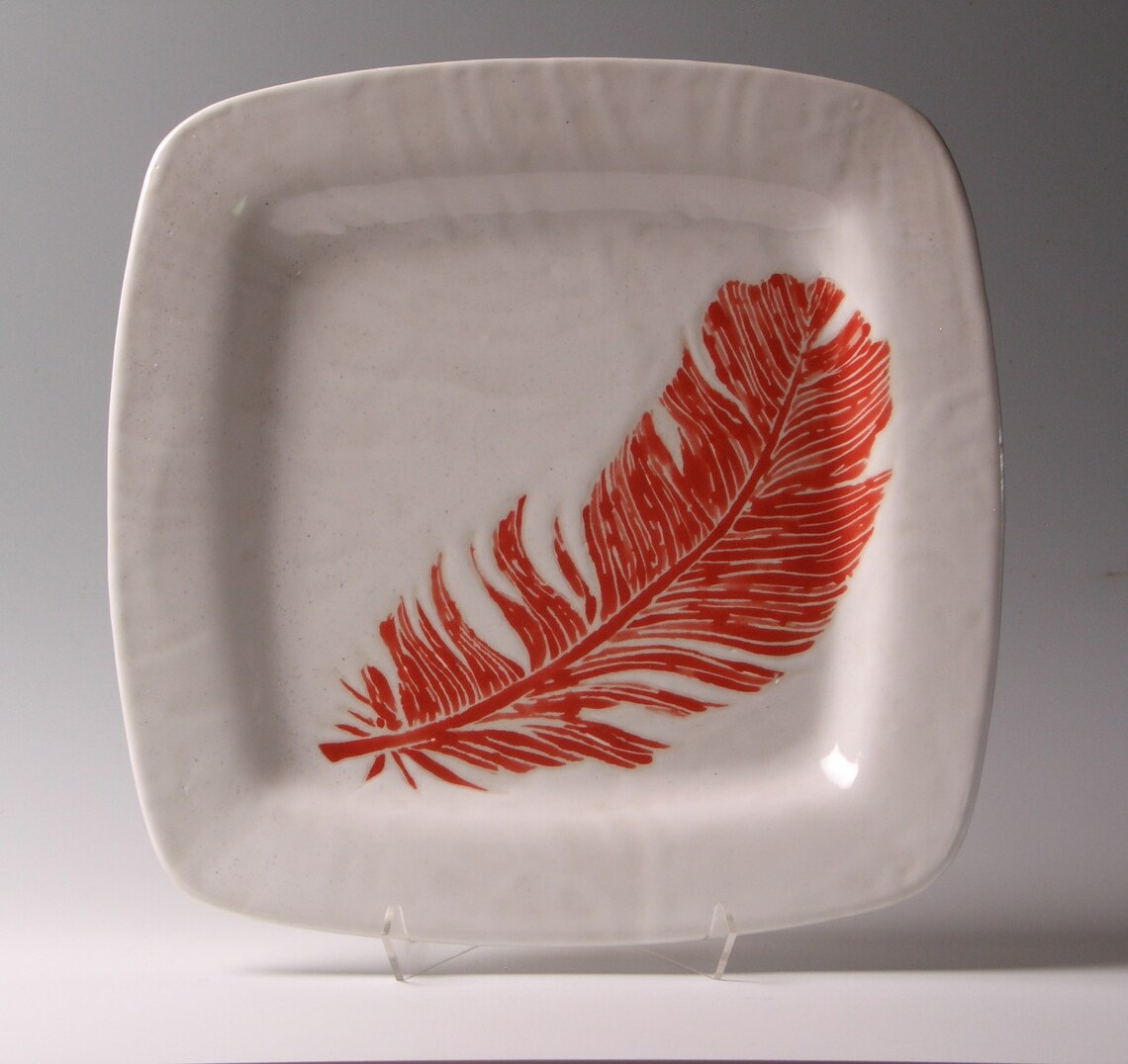 Red Feather Serving Dish, Serving Plate, Platter, Tray 12x12 Inches, by ...