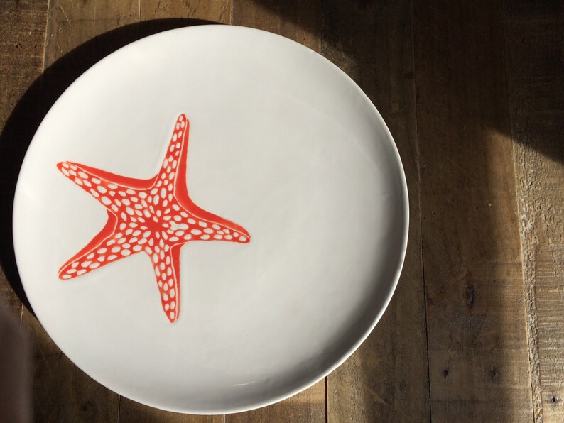 Red Coral Starfish Ceramic Round Serving Dish - Etsy