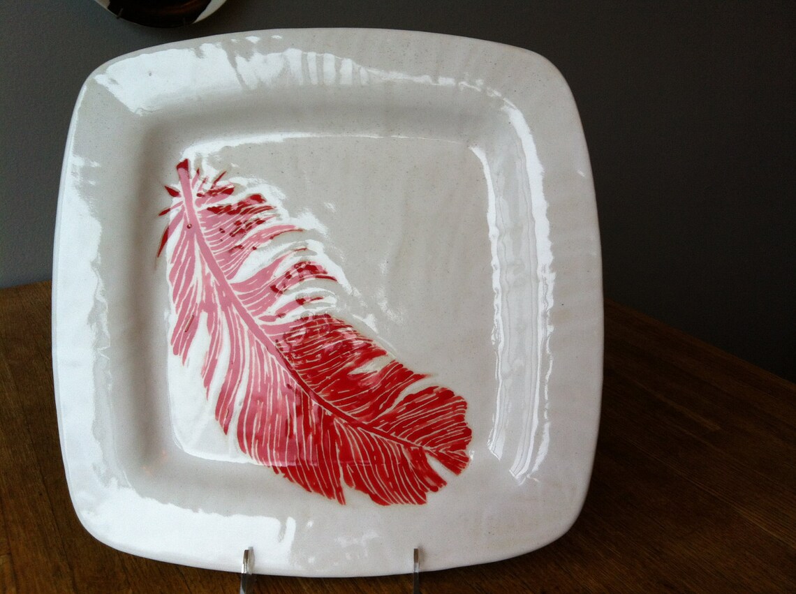 Red Feather Serving Dish Serving Plate Platter Tray 12x12 - Etsy