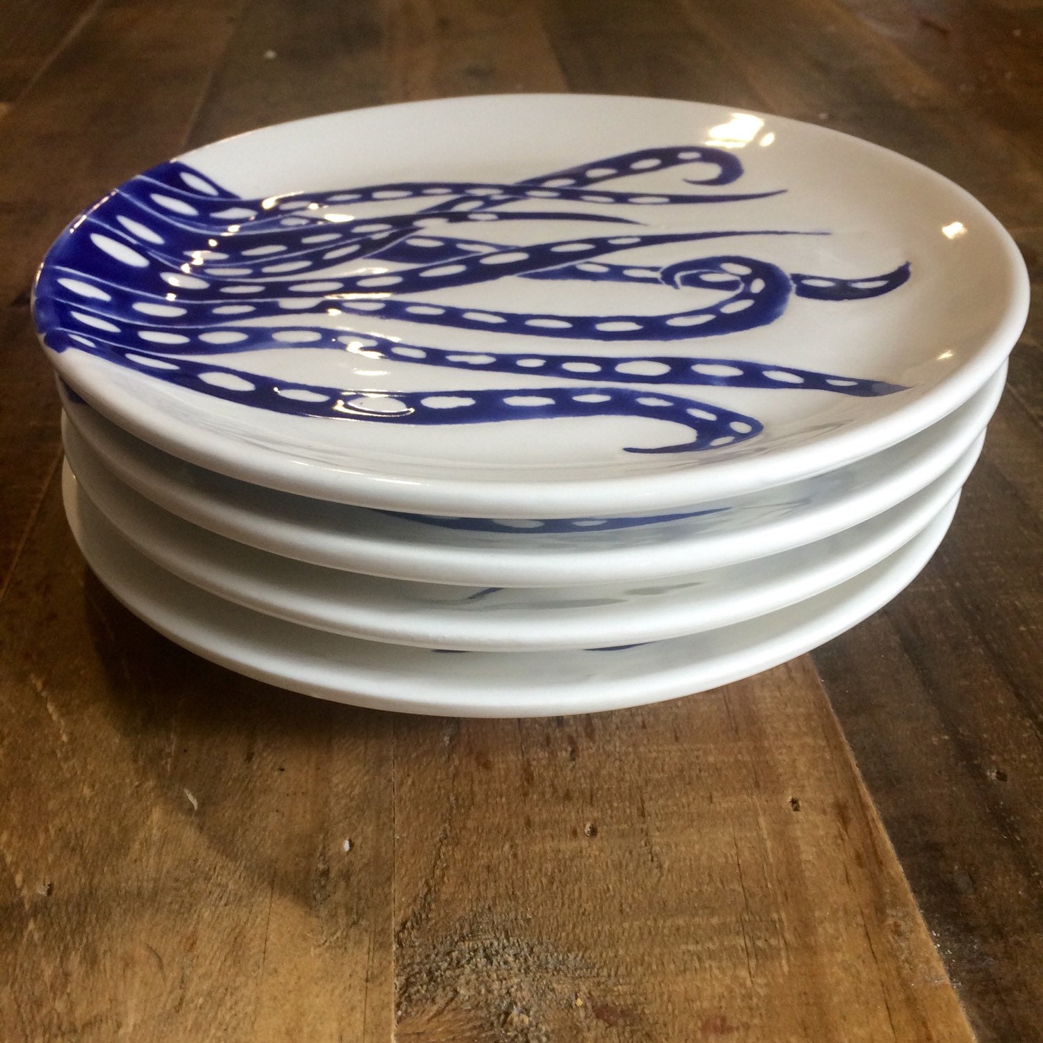 Dinnerware, Serving Dishes, Set of 6 Blue and White Octopus Ceramic ...