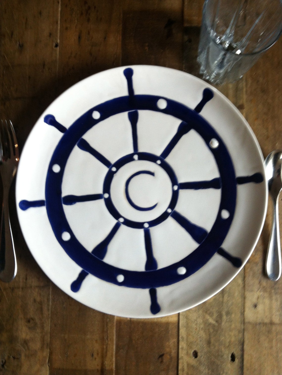 Navy Blue, Personalized Nautical Pottery, in Ship Captains Wheel Motif ...
