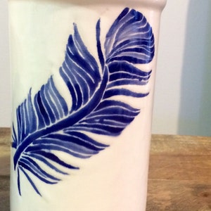 Utensil Holder, Blue Feather Ceramic Utensil Holder - Etsy