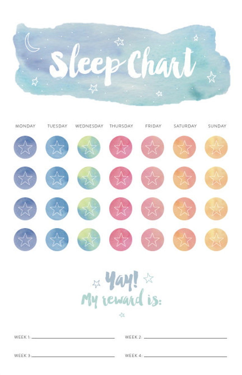 Watercolor Sleep Reward Chart Weekly Reward Printable File | Etsy