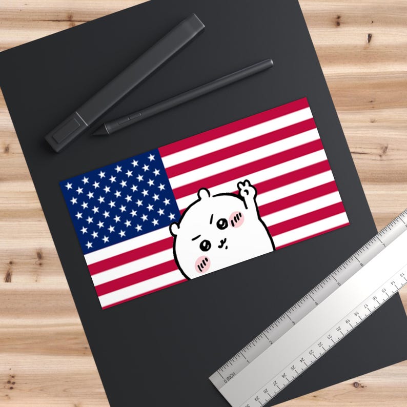 Kawaii USA Flag Bumper Sticker Chiikawa Cute Waving Bear, Funny ...