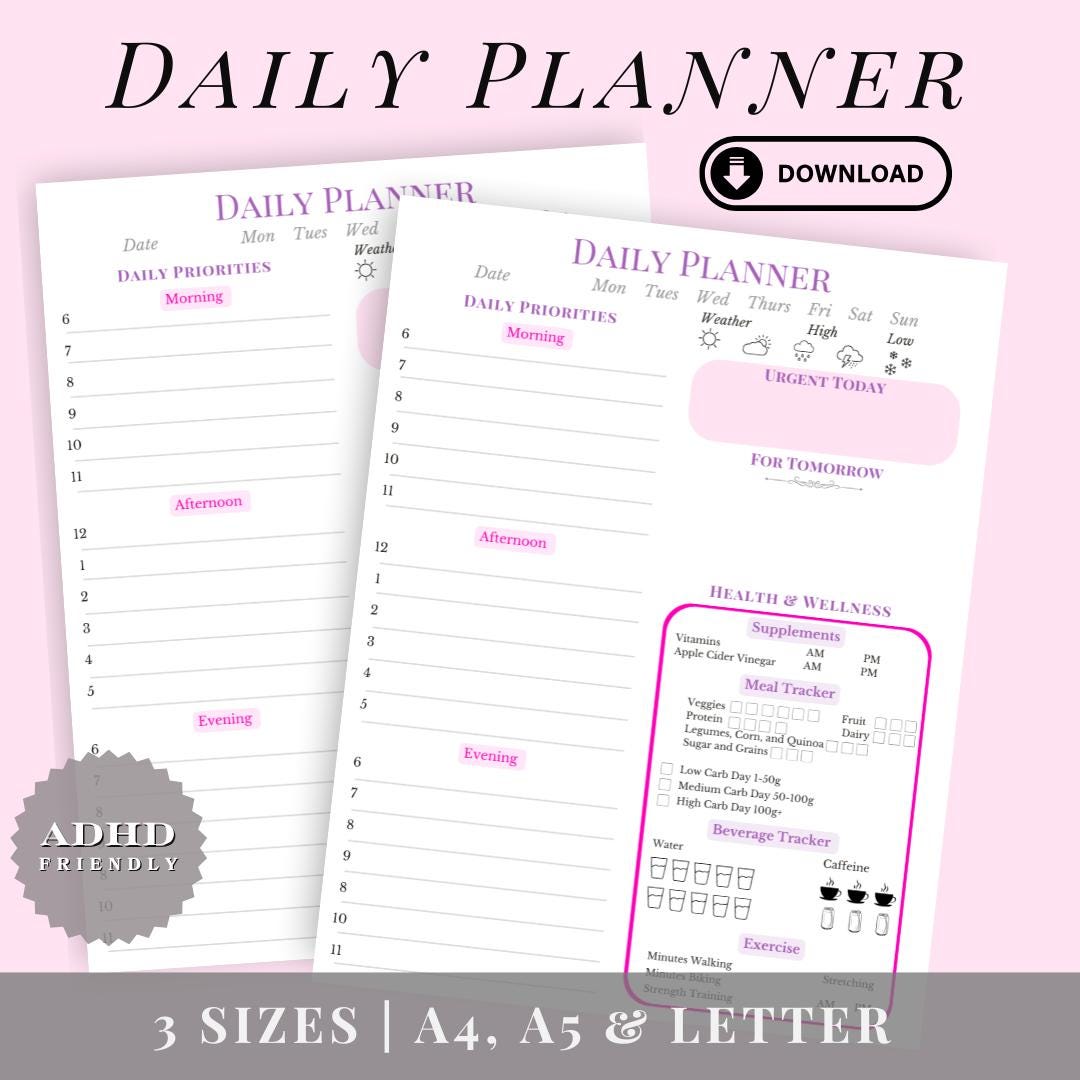 Daily Planner Printable Checklist Time Blocking Template Wellness ...