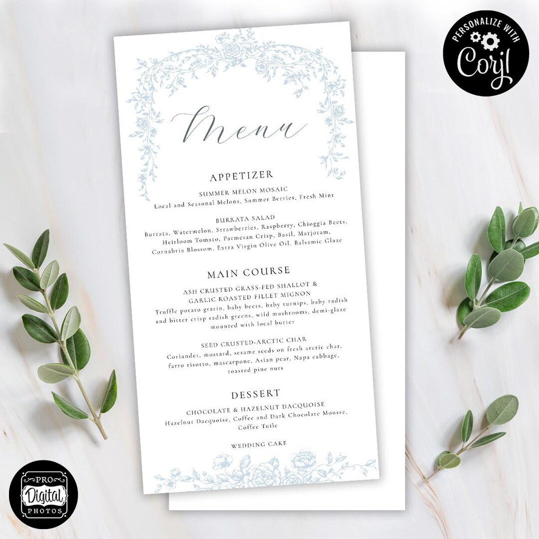 Printed Editable Victorian Vines 4x8 Menu - Samples Available - You ...