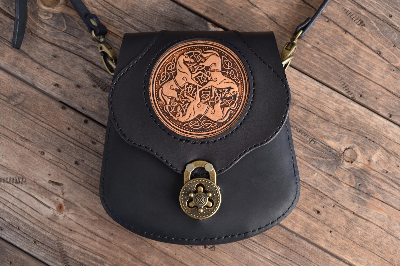 The Brigid: Celtic Horses Cossbody Leather Purse Small Day Bag - Etsy