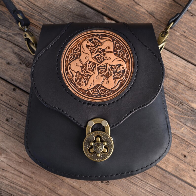 The Brigid: Celtic Horses Cossbody Leather Purse Small Day Bag - Etsy
