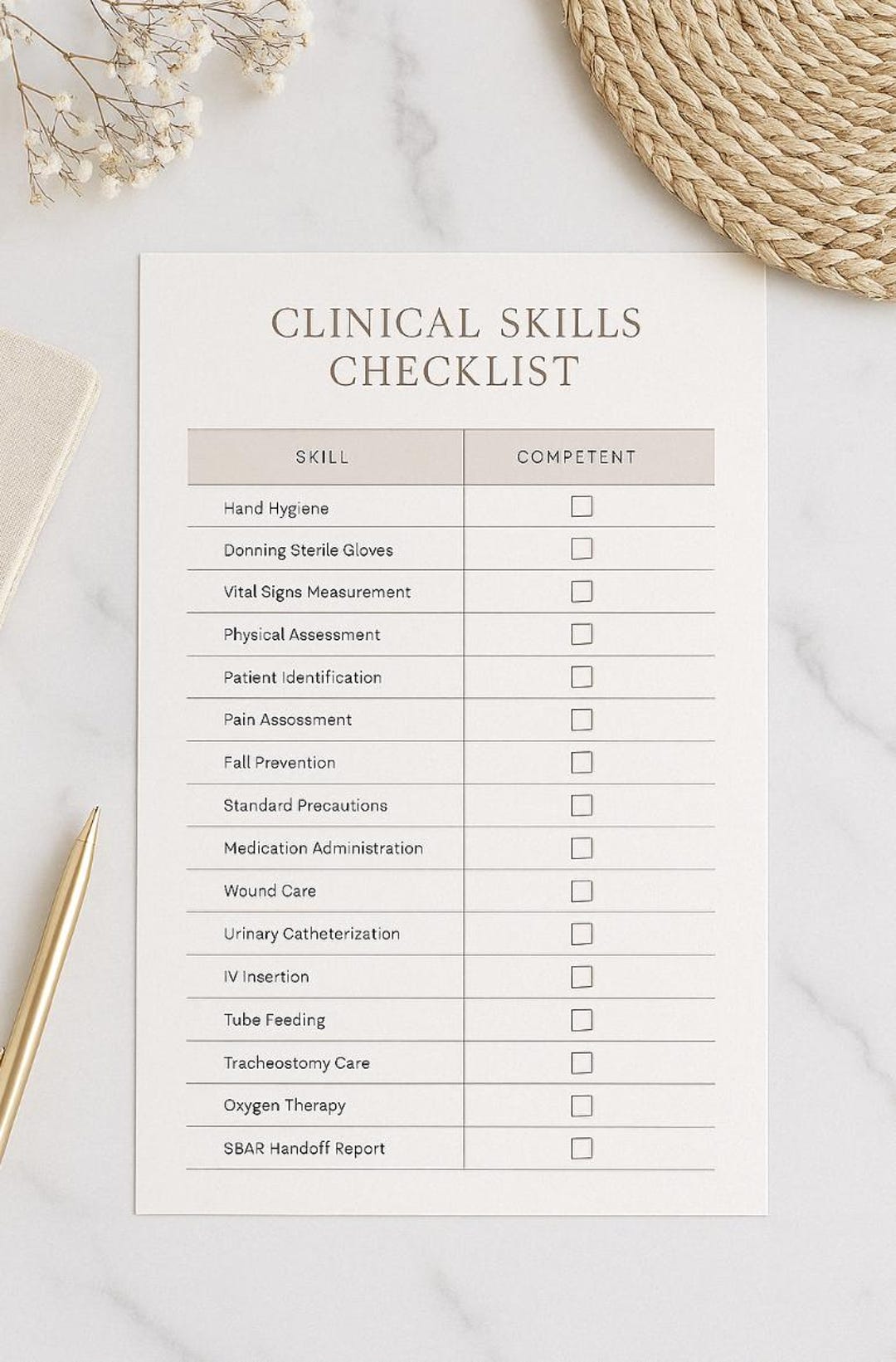 Clinical Skills Checklist – Printable Log Sheet for Nursing Students - Etsy