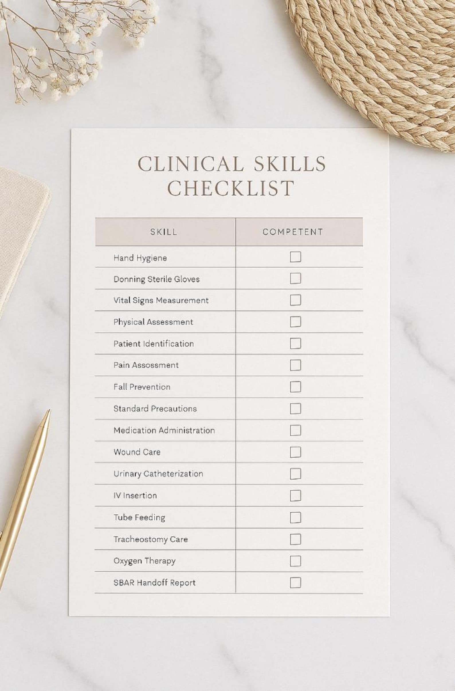 Clinical Skills Checklist – Printable Log Sheet for Nursing Students - Etsy