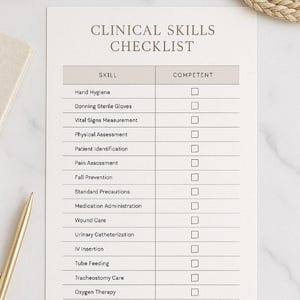 Clinical Skills Checklist – Printable Log Sheet for Nursing Students - Etsy