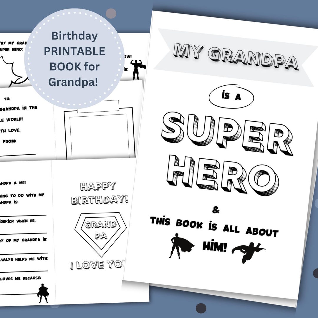 Super Hero Grandpa, Printable Grandpa Father's Day Gift, Personalized ...