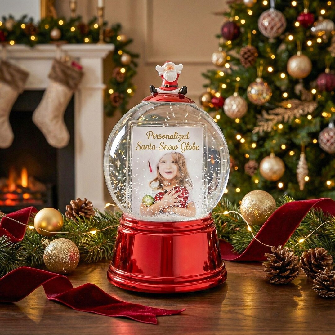 Personalized Photo Snow Globe | Santa Figurine, Holiday Keepsake - Etsy
