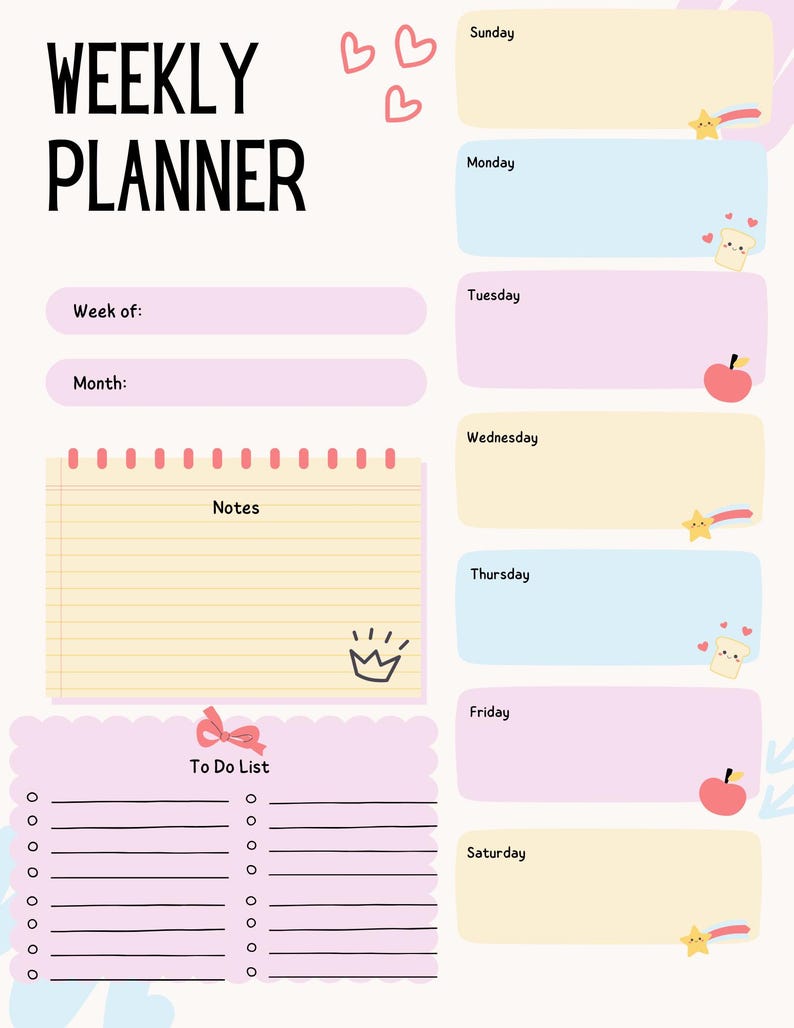 Simple Weekly Planner - Etsy