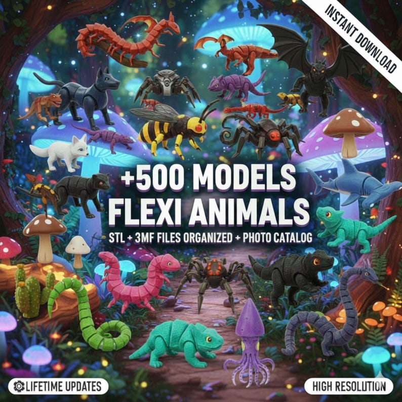 500+ Flexi Animals Articulated 3D STL Bundle Flexi Pets Pack Printable ...