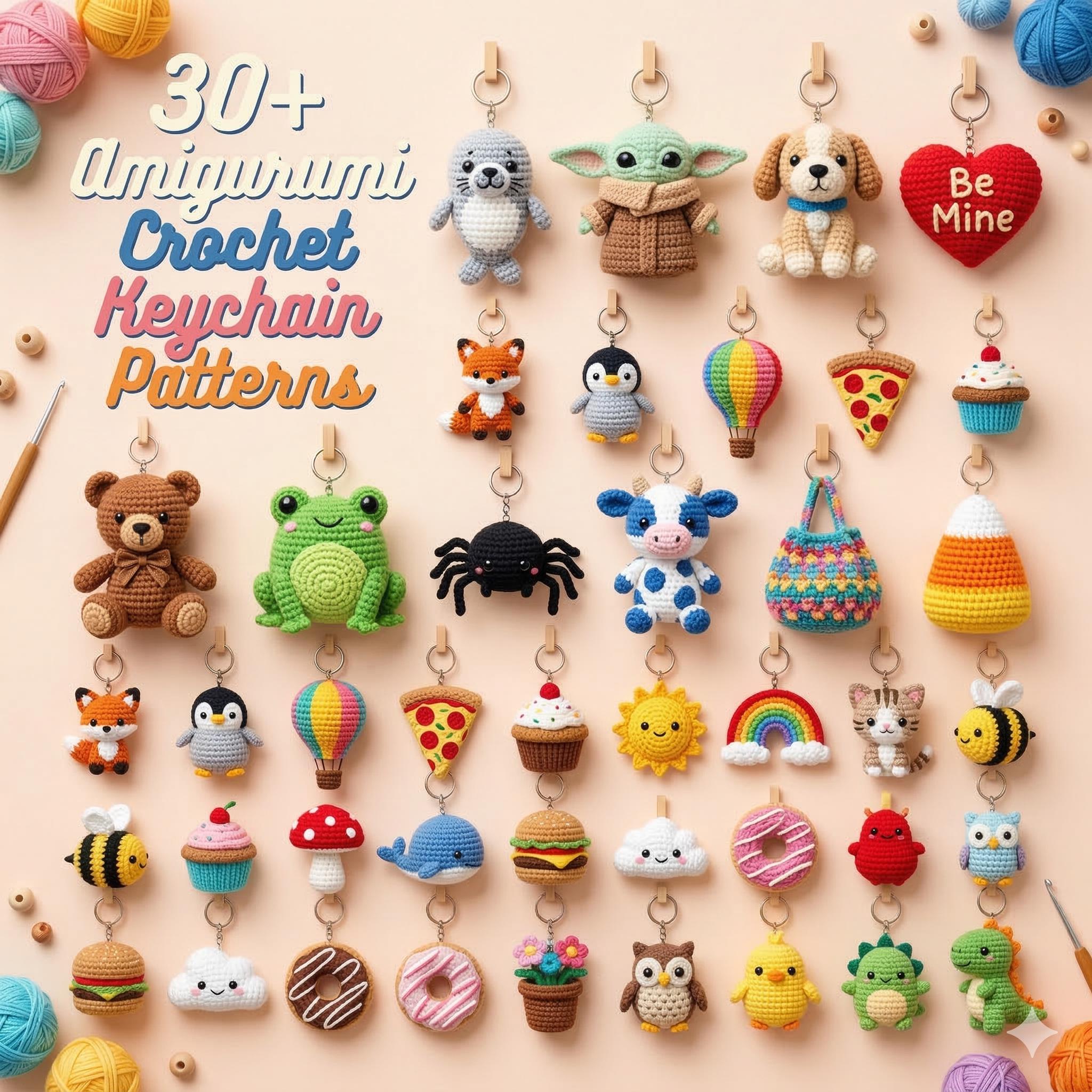 30+amigurumi Crochet Keychain Patterns Bundle Cute Animal Keychain ...