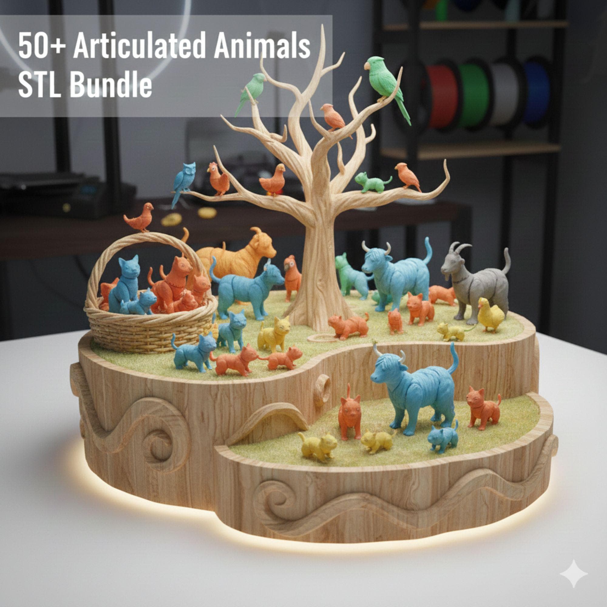 50+ Articulated Animals STL Bundle Flexi Print in Place Animal Models ...