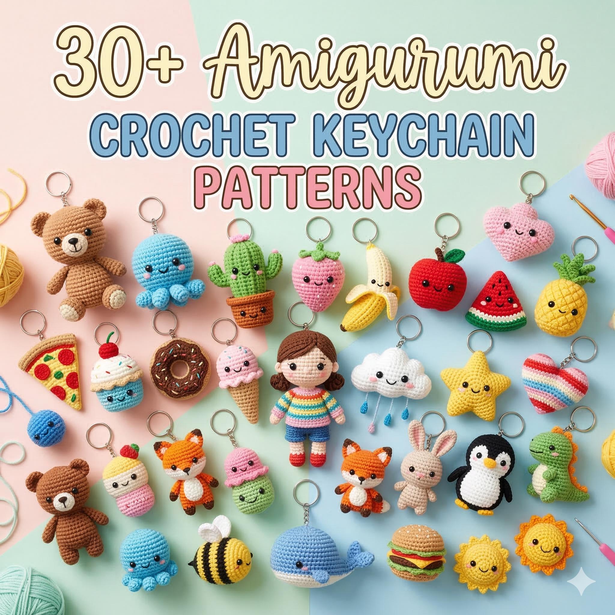 30+amigurumi Crochet Keychain Patterns Bundle Cute Animal Keychain ...