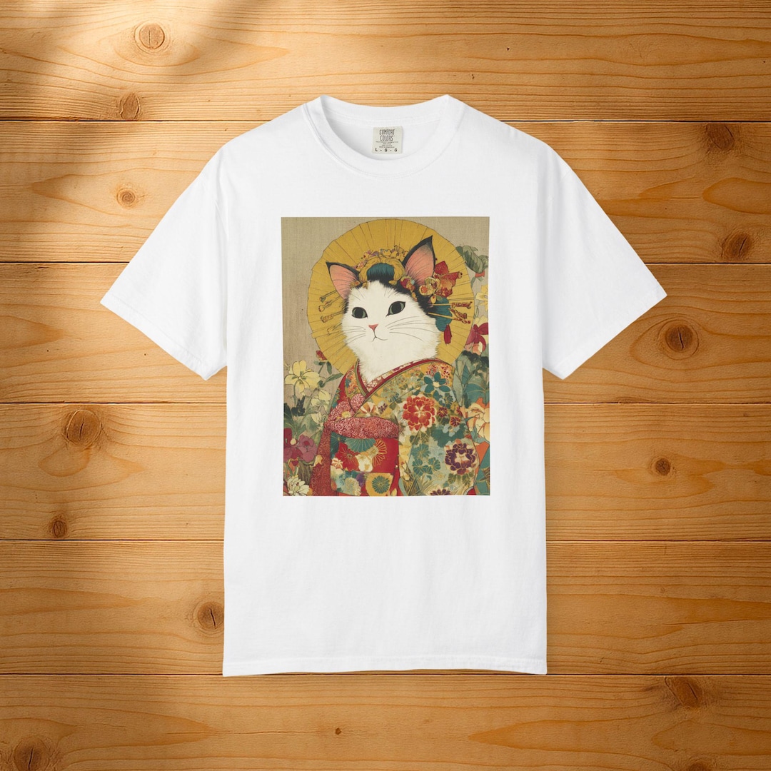 Cute Oiran Cat T-shirt | Japanese Kimono Cat Art - Etsy