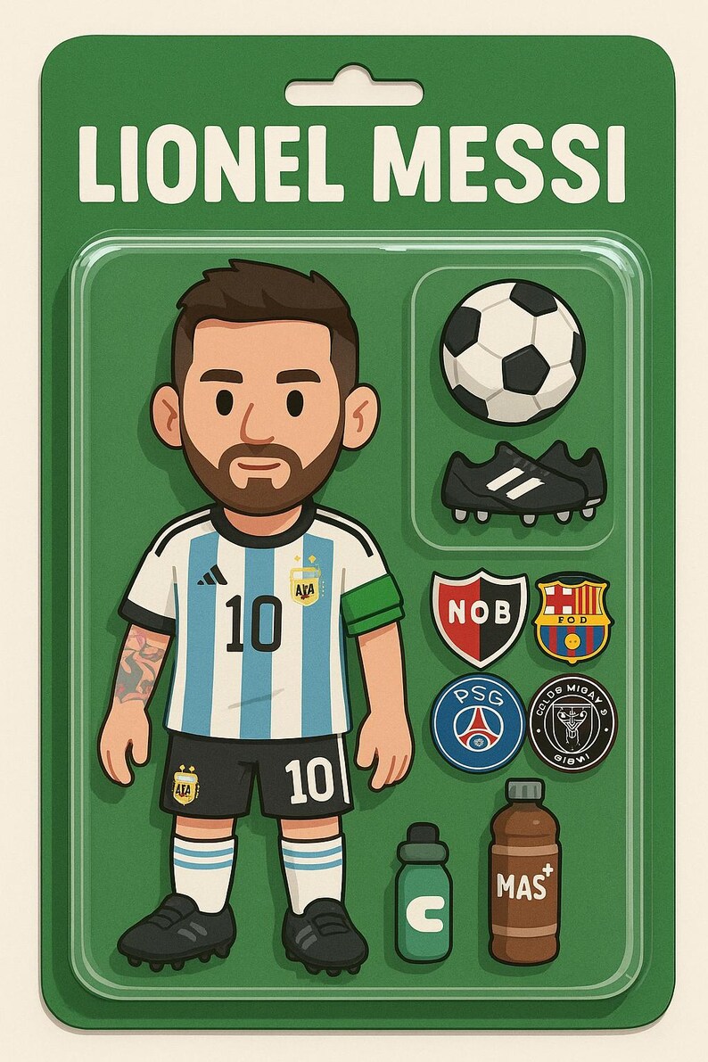 Lionel Messi Action Figure Print – Cartoon Soccer Toy Art, Argentina ...